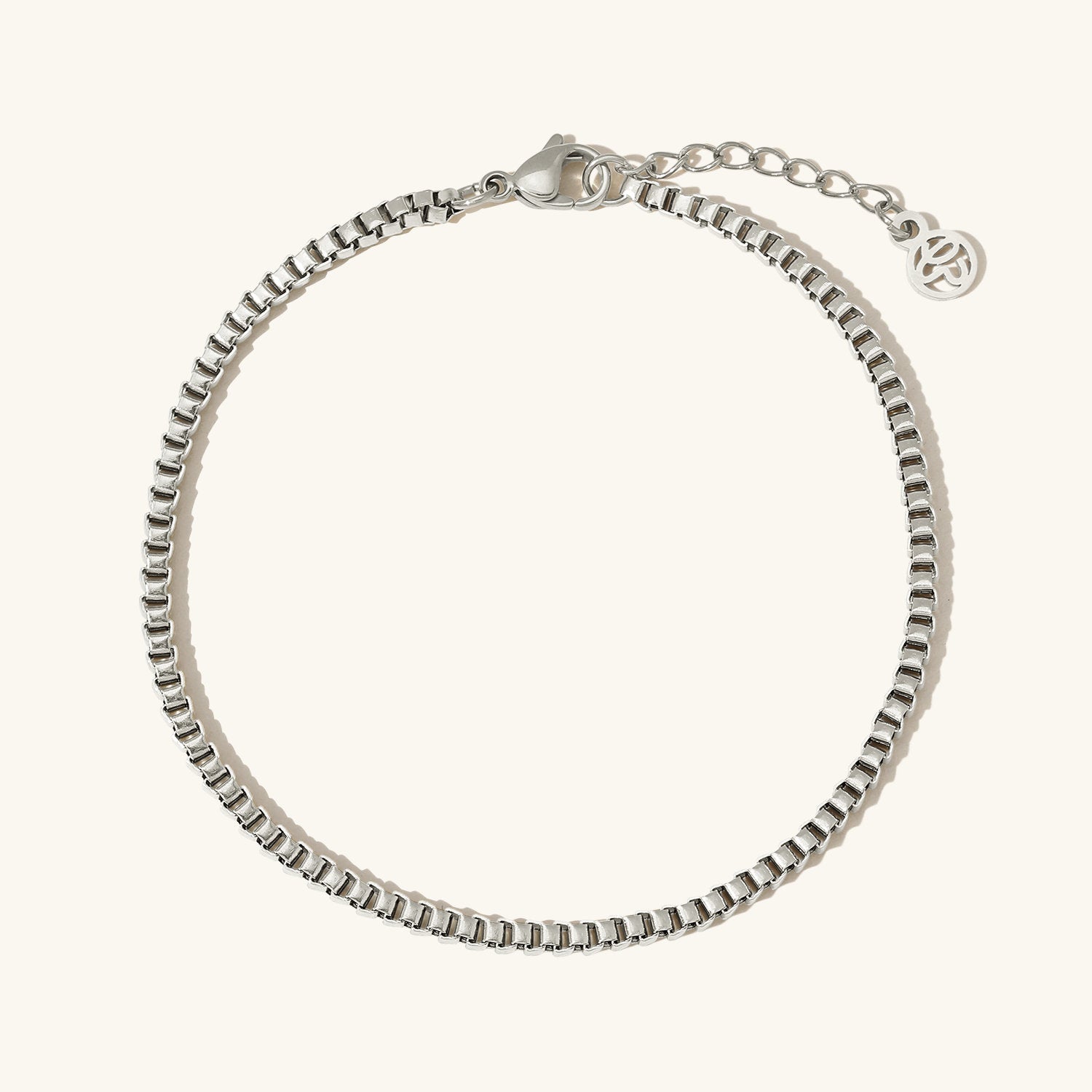 Square Box Chain Anklet | Silver