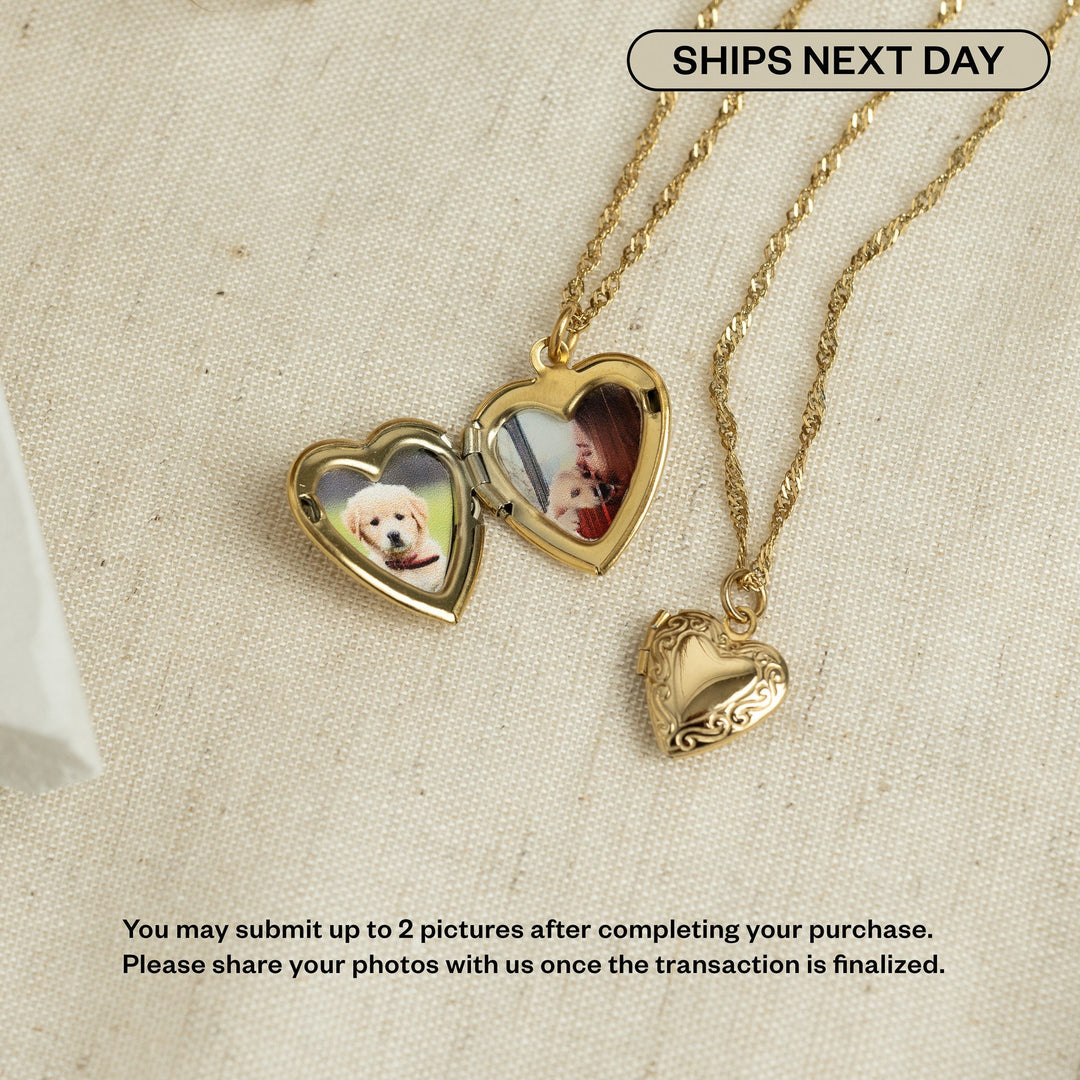 Engravable Heart Locket Necklace | Gold Plated