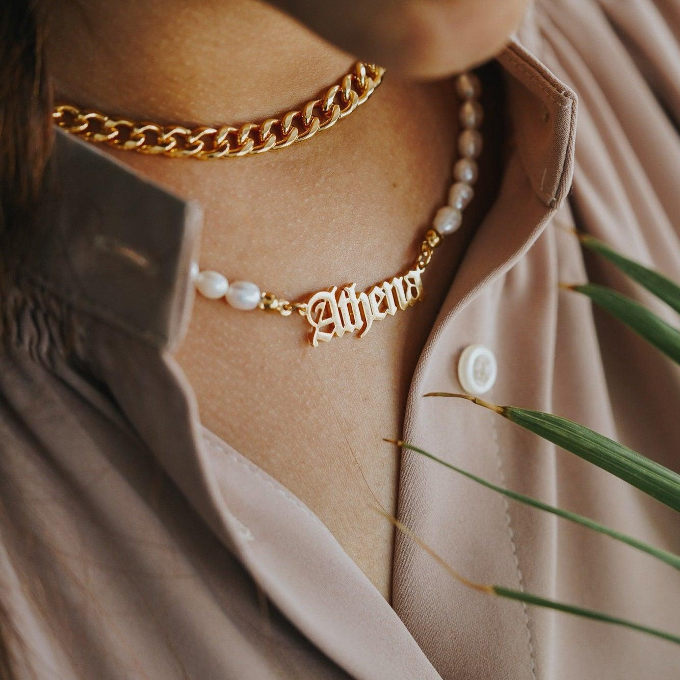 Old English Pearl Name Necklace