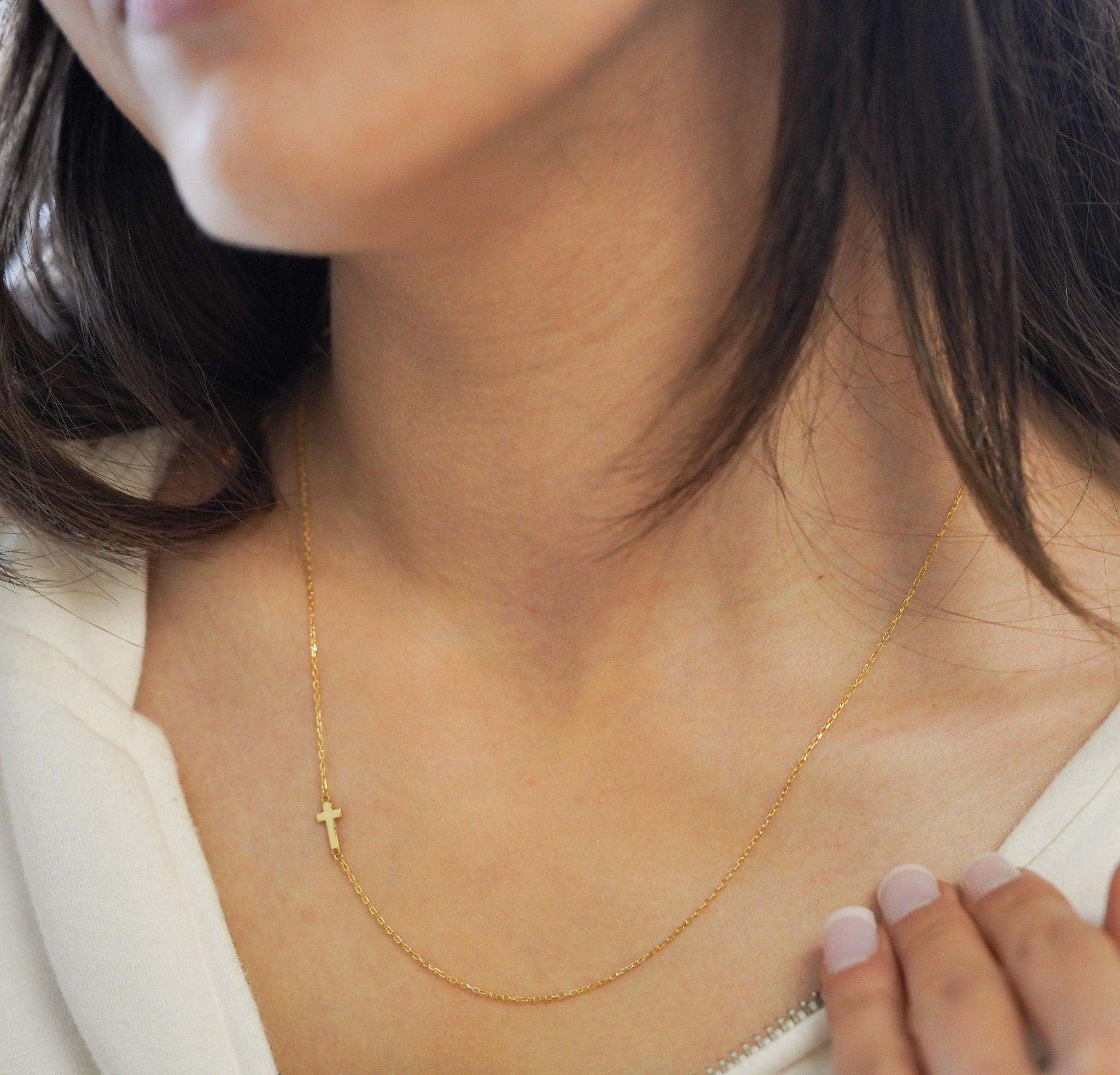 Sideways Cross Necklace | 14k Gold Plated